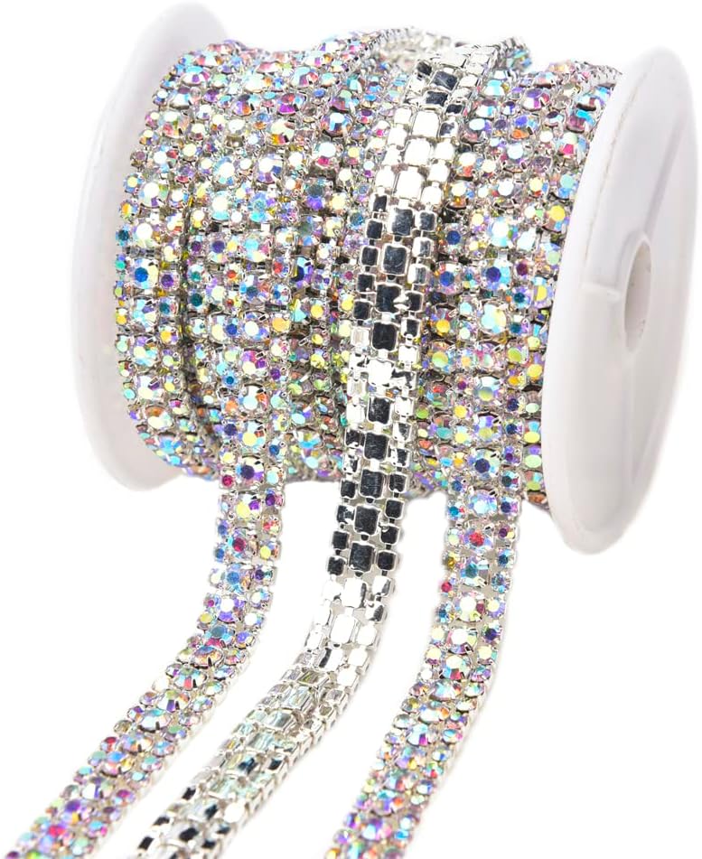 Amazon.com: Shiny 3 Rows Crystal Rhinestone Close Chain with 2.5mm&4mm ...