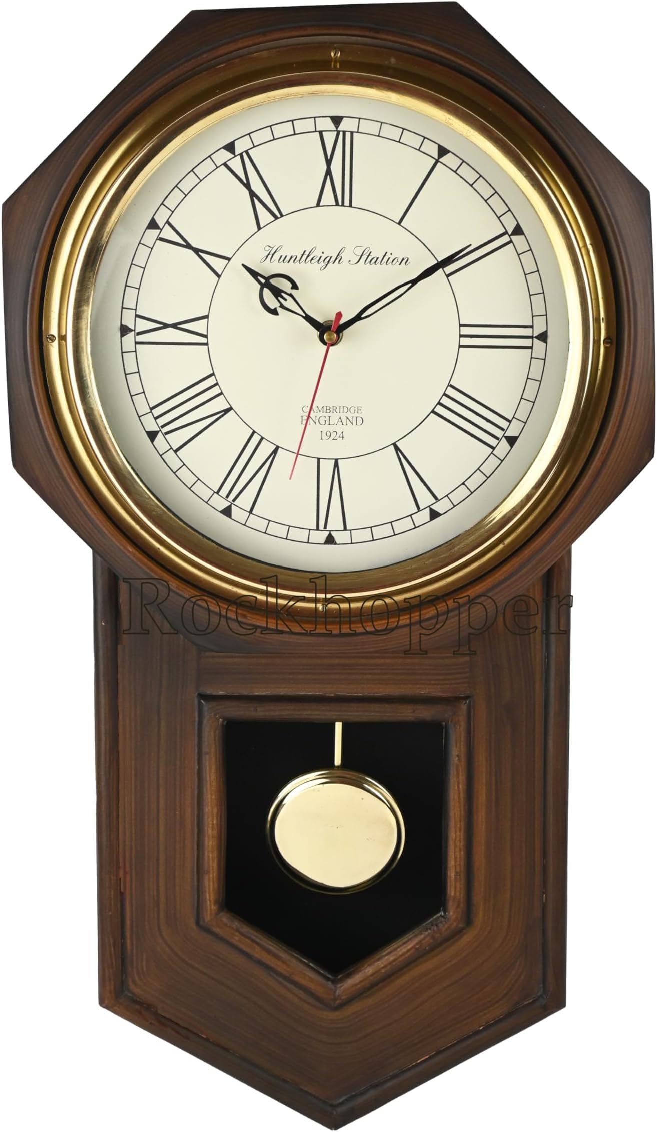 Buy ROCKHOPPER Wooden And Brass Large Pendulum Analog Wall Clock For ...