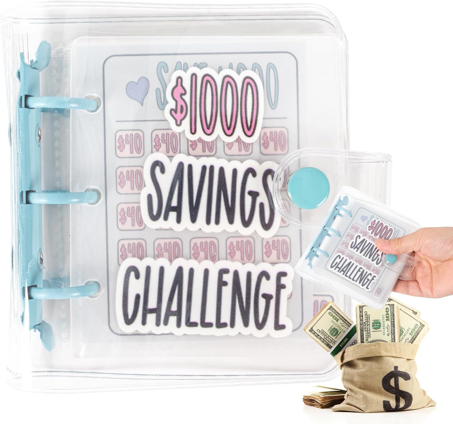 $1000 Saving Challenge, 100 Envelopes Mini Budget Binder, Clear Savings ...