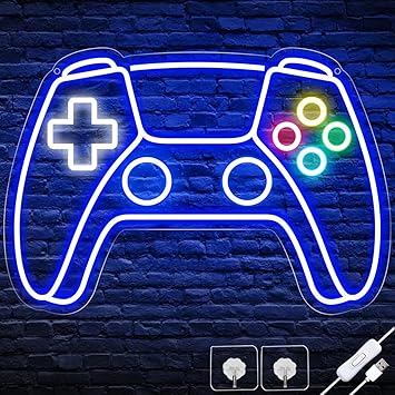 Ethlomoer Game Neon Sign, Gamepad Shaped Gaming Neon Light Sign, USB ...