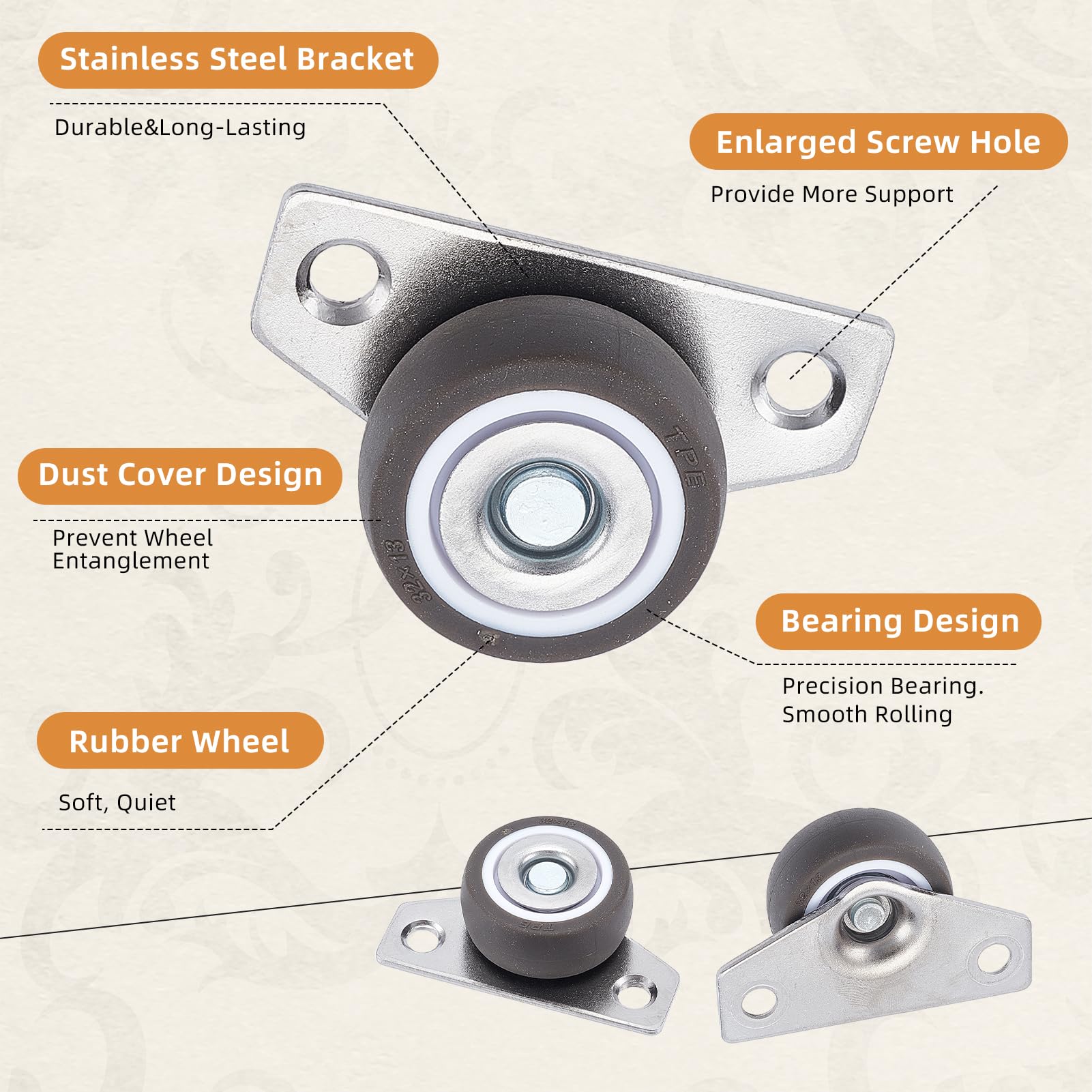 NICENEEDED 4 PCS 1.25 Inch Side Mount Casters Wheels, Small Rubber ...