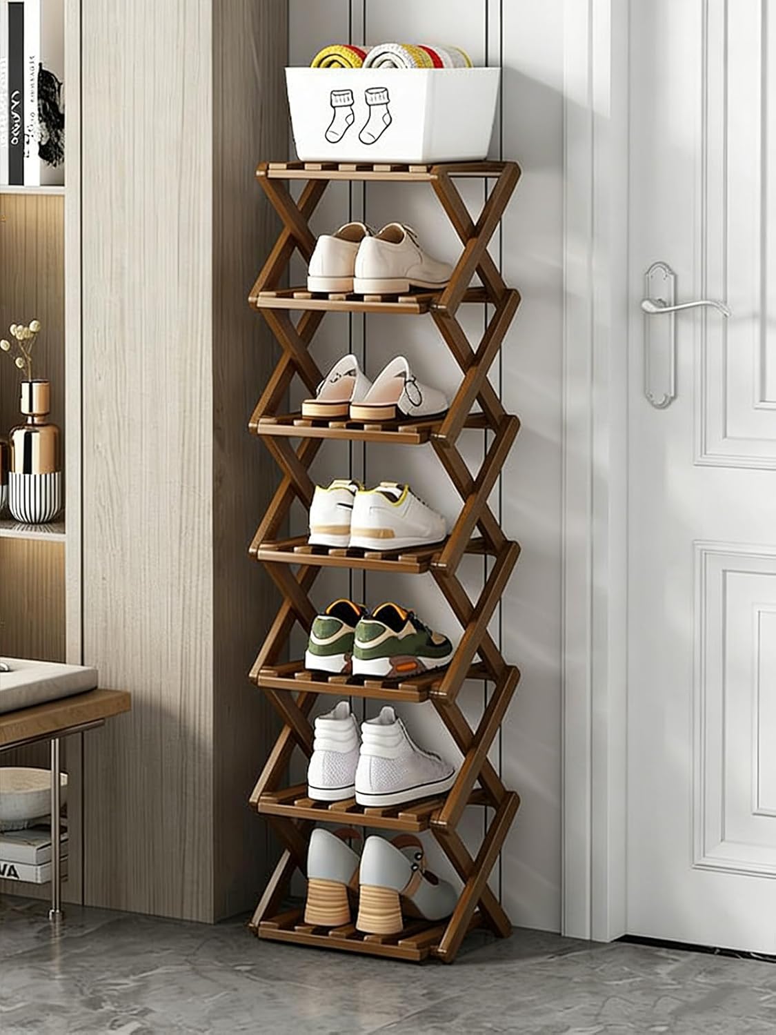 Amazon.com: Seruvini 9-Tier No-Assembly Bamboo Shoe Rack, Vertical ...