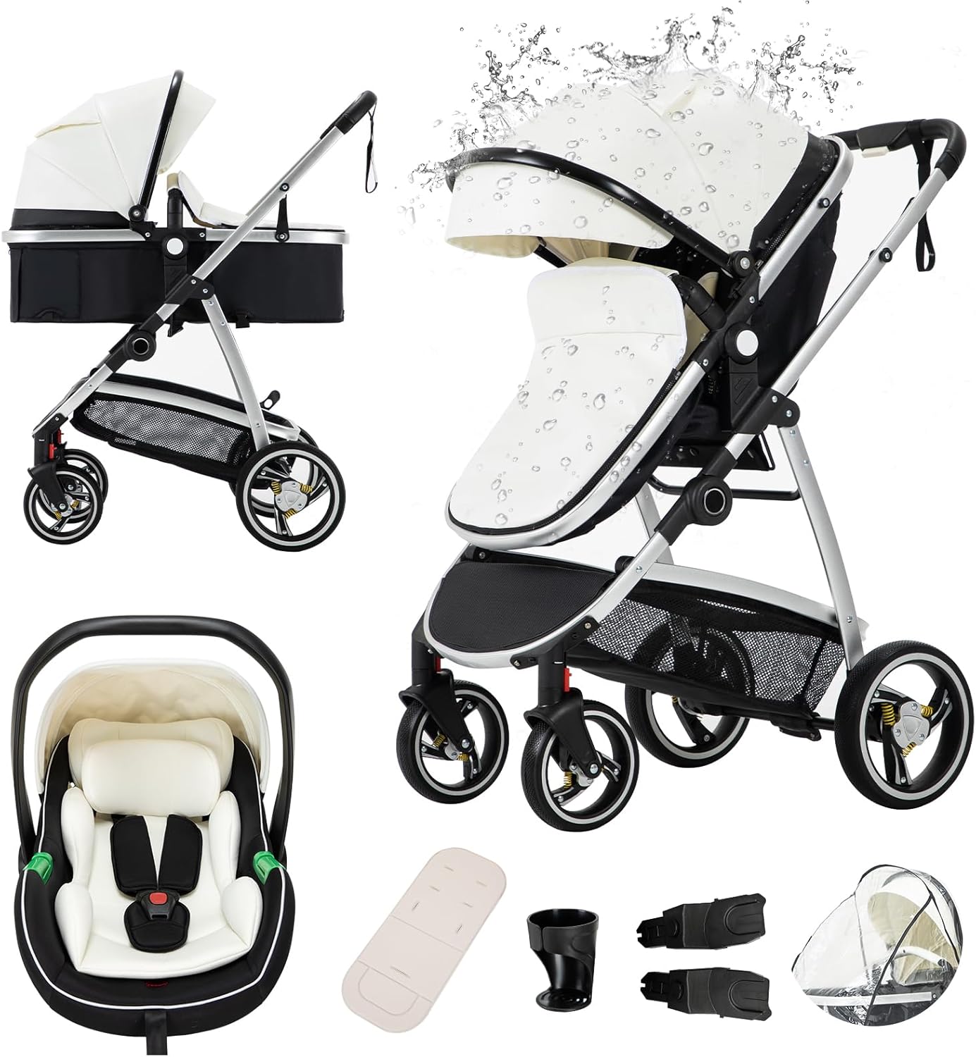 Gcarebb Leather 3 in 1 Pushchair, City Strollers with Car Seat ...