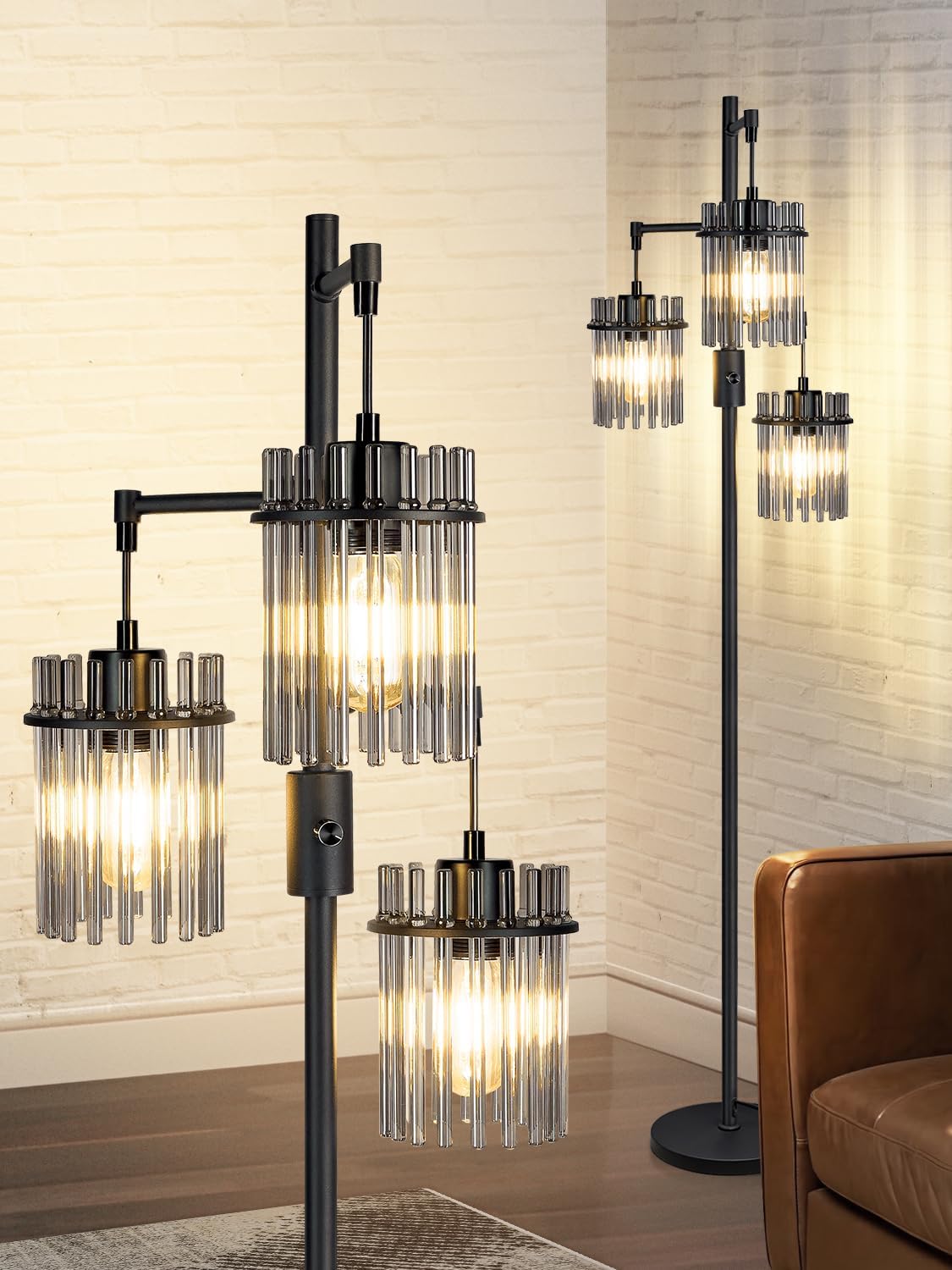 VOUTOORO Industrial Modern Floor Lamps for Living Room, Dimmable Glass ...