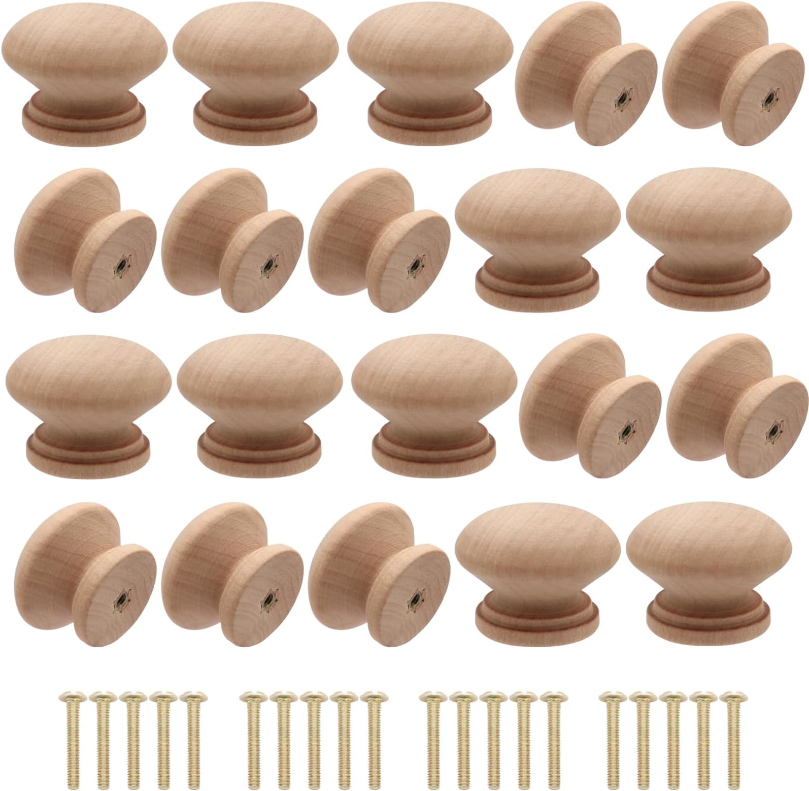 WEICHUAN 30PCS Round Wood Knobs Unfinished Wood Cabinet Furniture ...