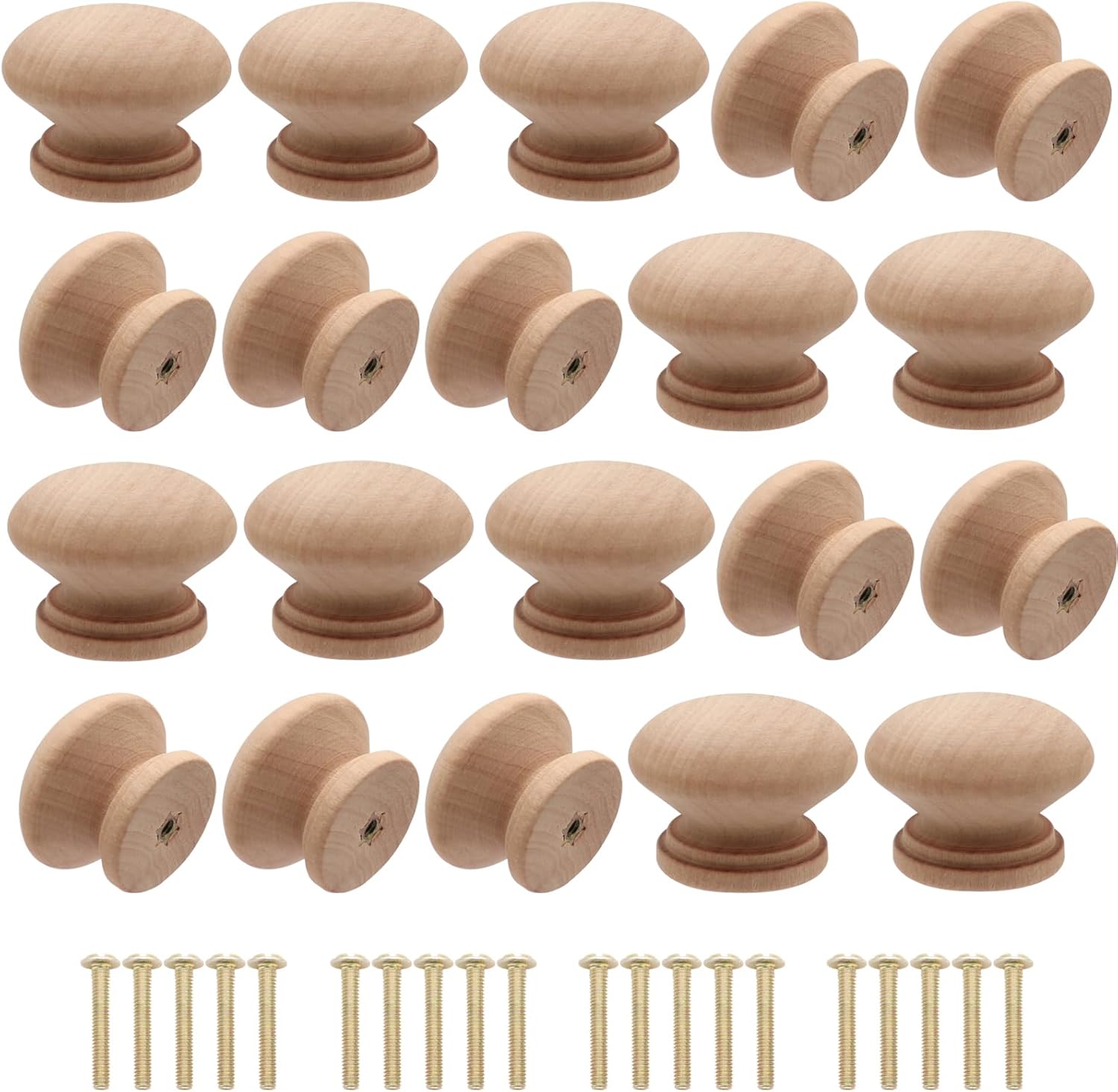 Cangder 20Pcs Wooden Cabinet Knobs Unfinished Wood Knobs for Dresser Mushroom Drawer Knobs Pulls ...