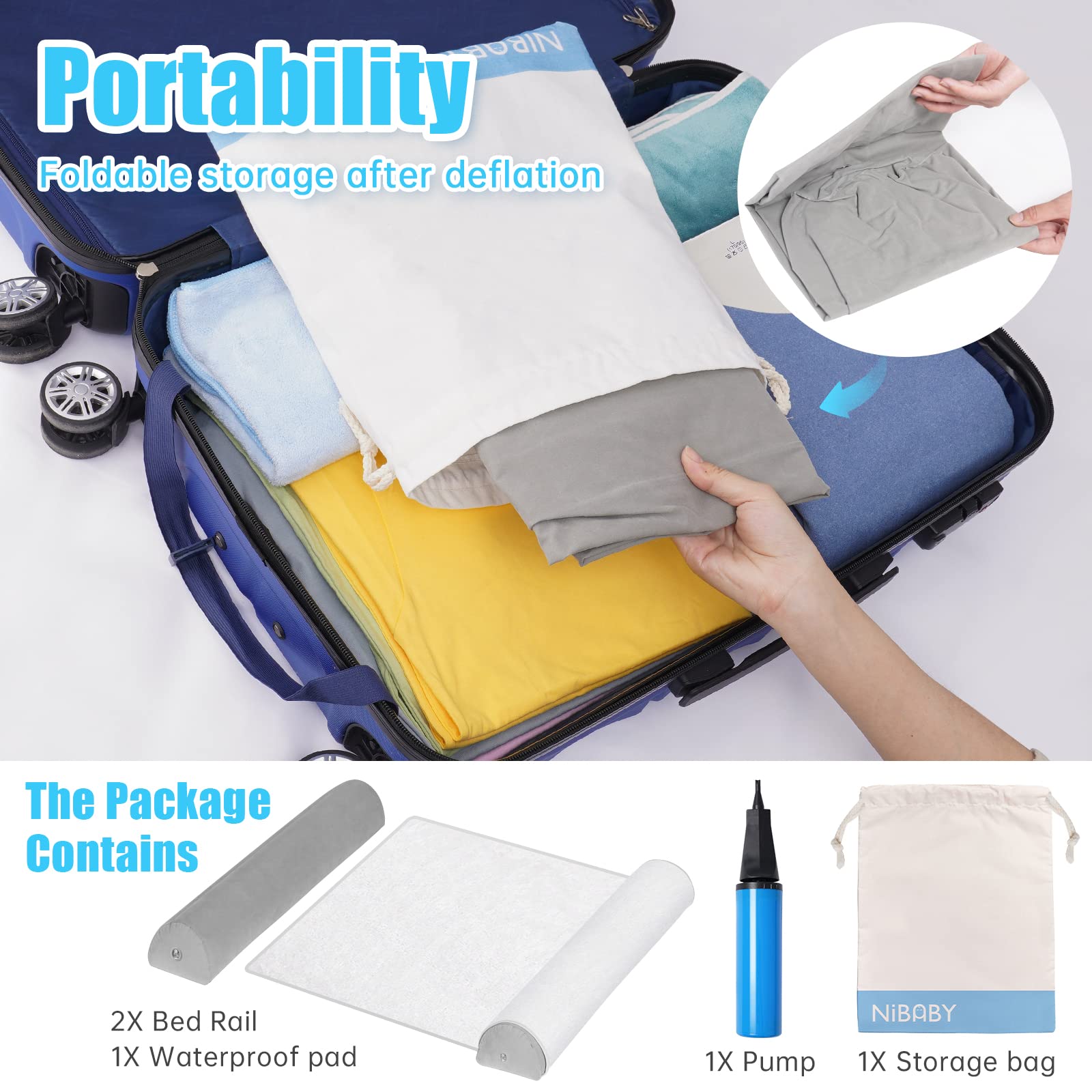 NiHome Inflatable Bed Rails for Toddles 2PCS with Pump Waterproof Pad ...