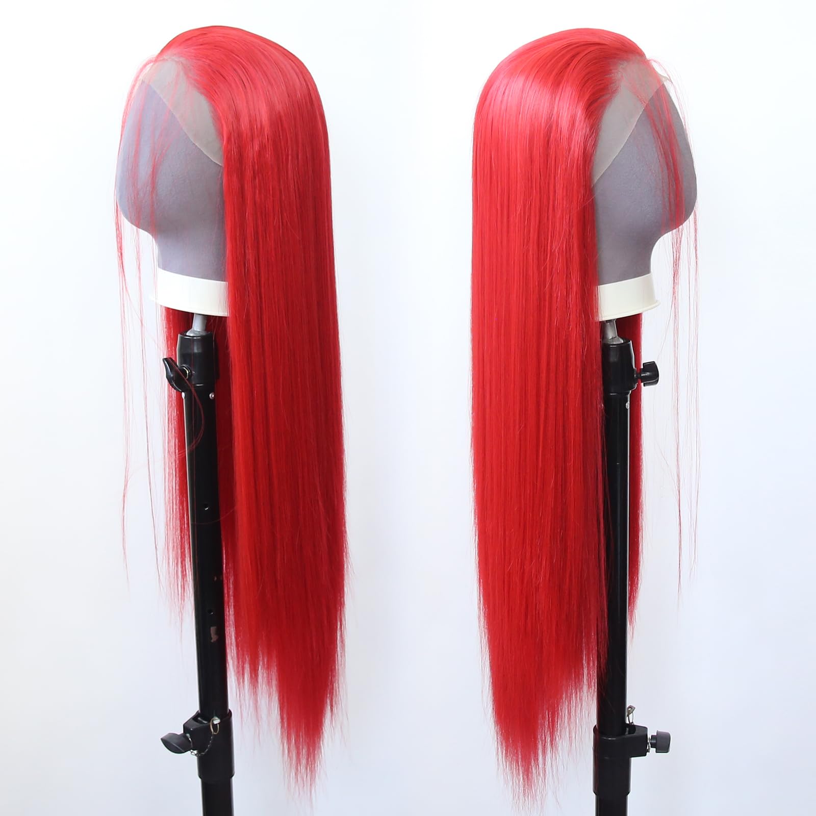 zigzag hair Red Wig Long Straight Bright Red Synthetic Lace Front Wigs ...