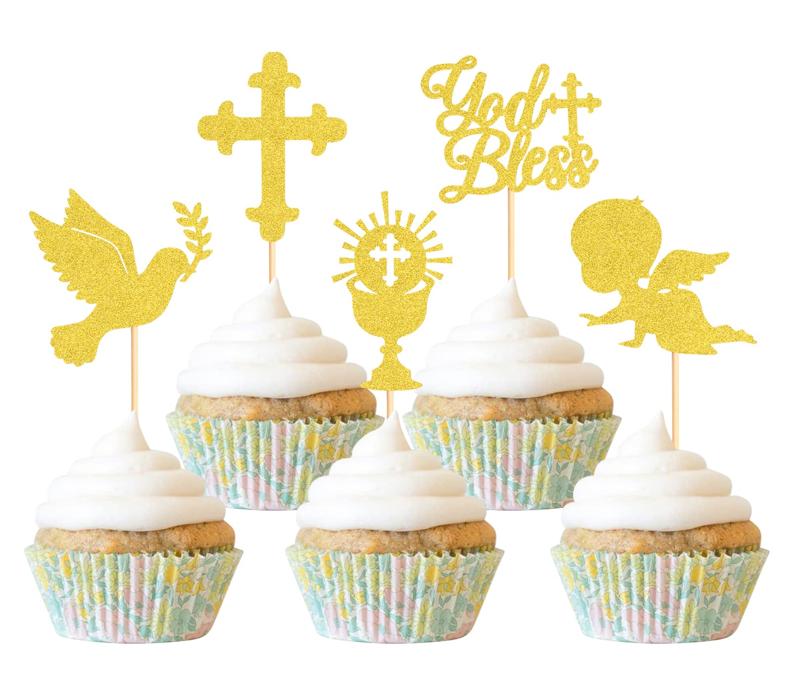 Amazon.com: Keaziu 35 Pack God Bless Cross Cupcake Toppers Baptism ...