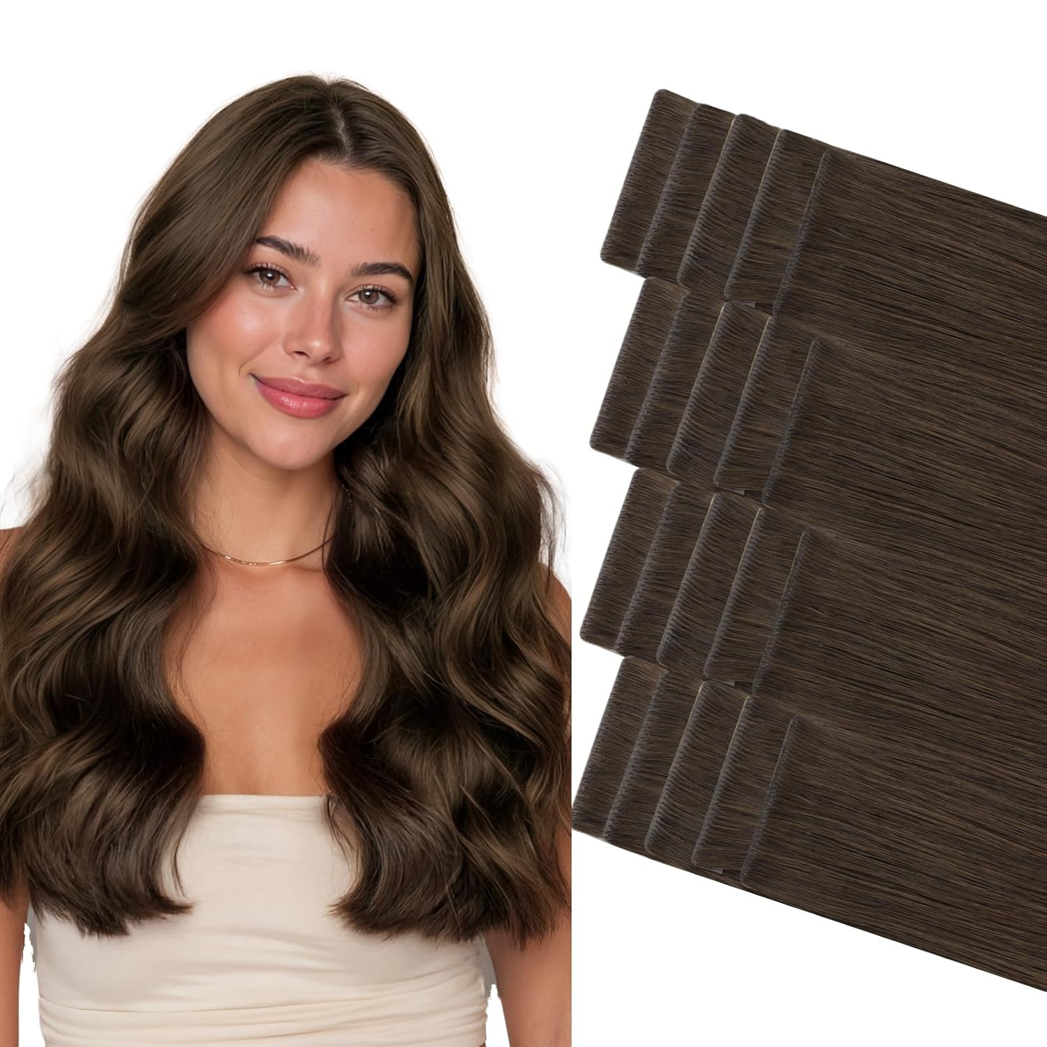 Amazon.com : GOO GOO Invisi Edge Tape in Hair Extensions Human Hair, 2A ...