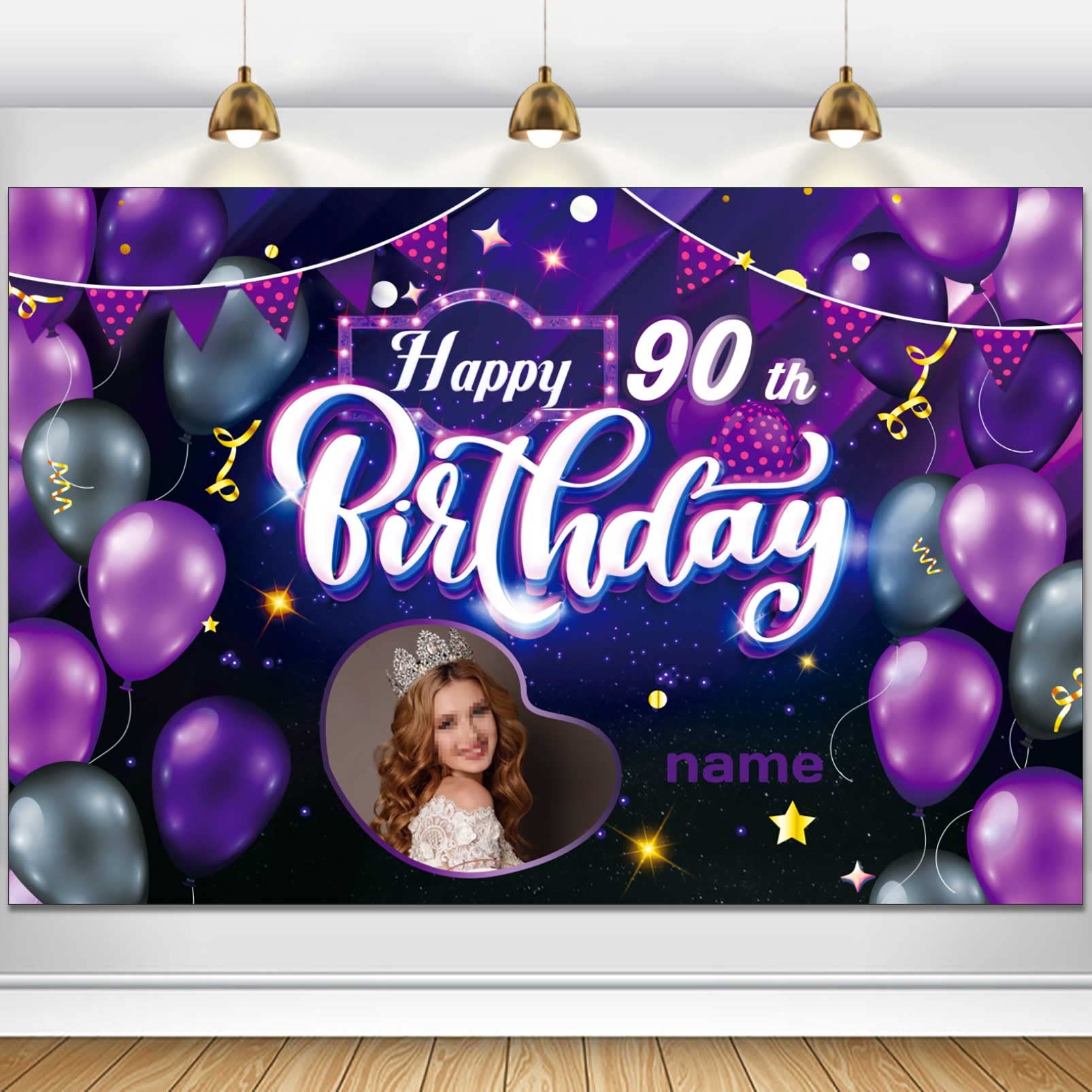 Amazon.com: Custom Purple Theme 90th Birthday Decorations Banner ...