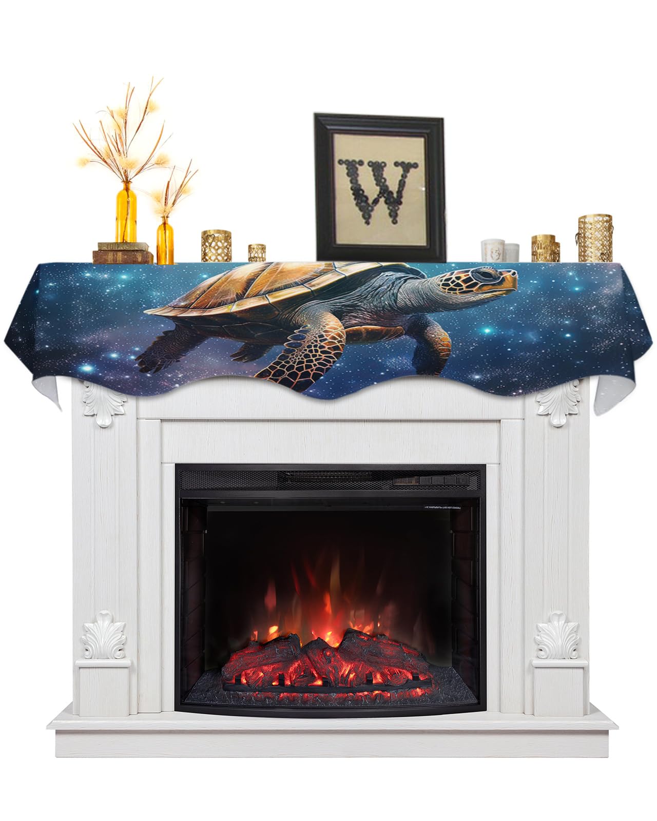 Mantle Runner Scarf Coastal Fireplace Mantel Scarf - Blue Ocean Coral ...