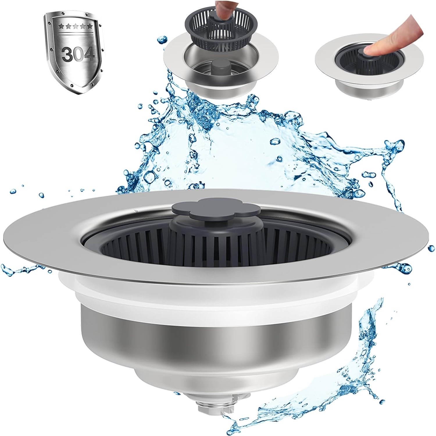 Upgraded 3 in 1 Kitchen Sink Drain Strainer - Stopper Set, Stainless ...