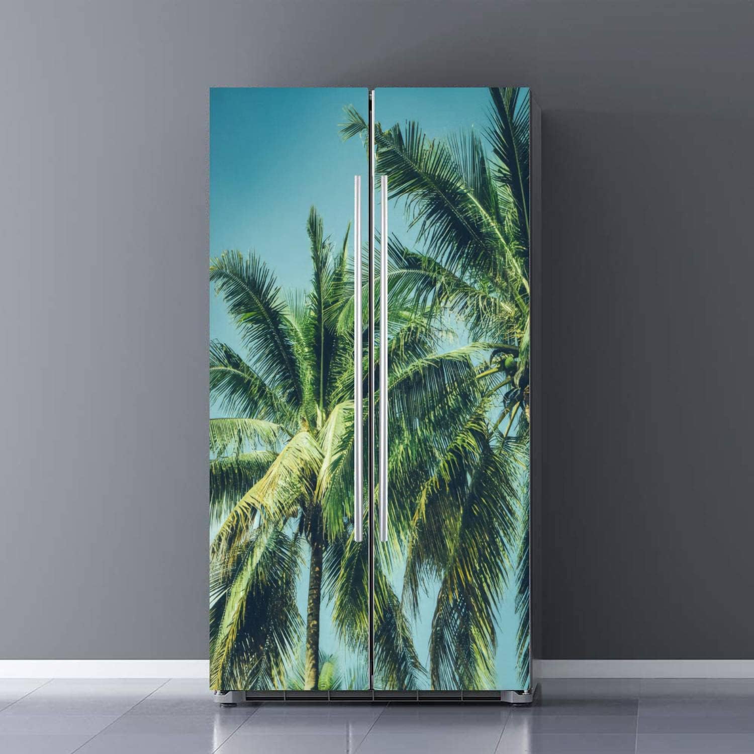 Amazon.com: Self Adhesive Vinyl Refrigerator Wrap Set Coconut Palm Tree ...