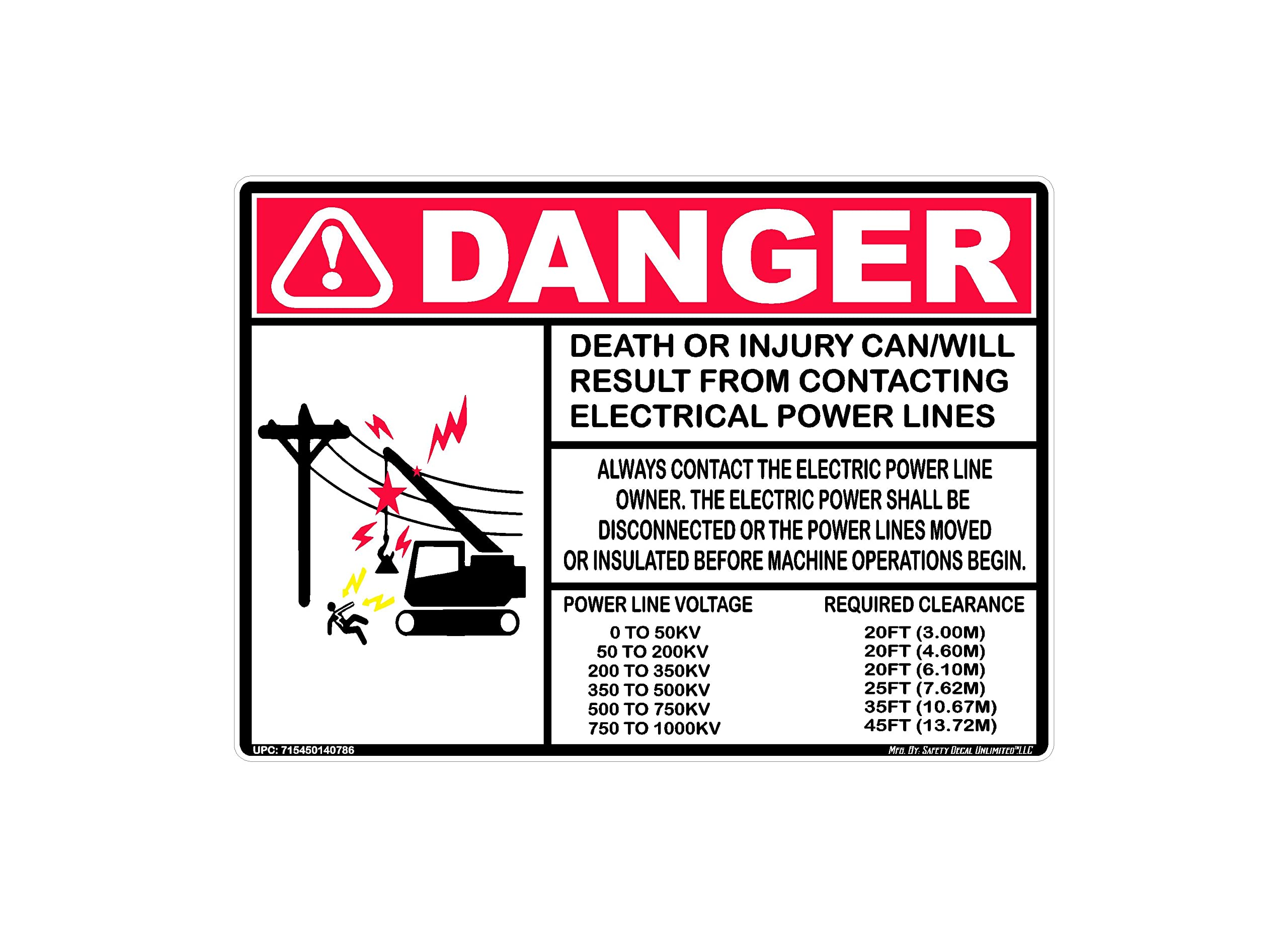 Amazon.com: Safety Decal Unlimited Danger Power Line Crane Bucket Boom ...
