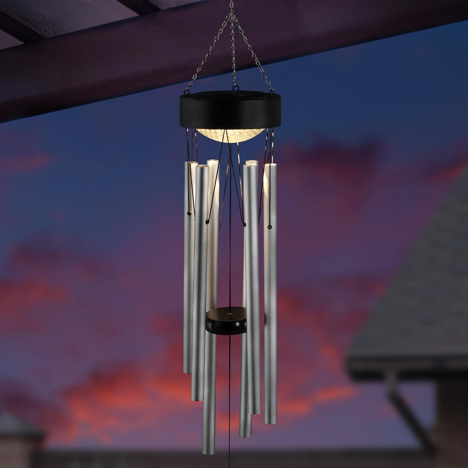 Amazon.com : Exhart Solar Silver Wind Chime with Black Detailed Top and ...