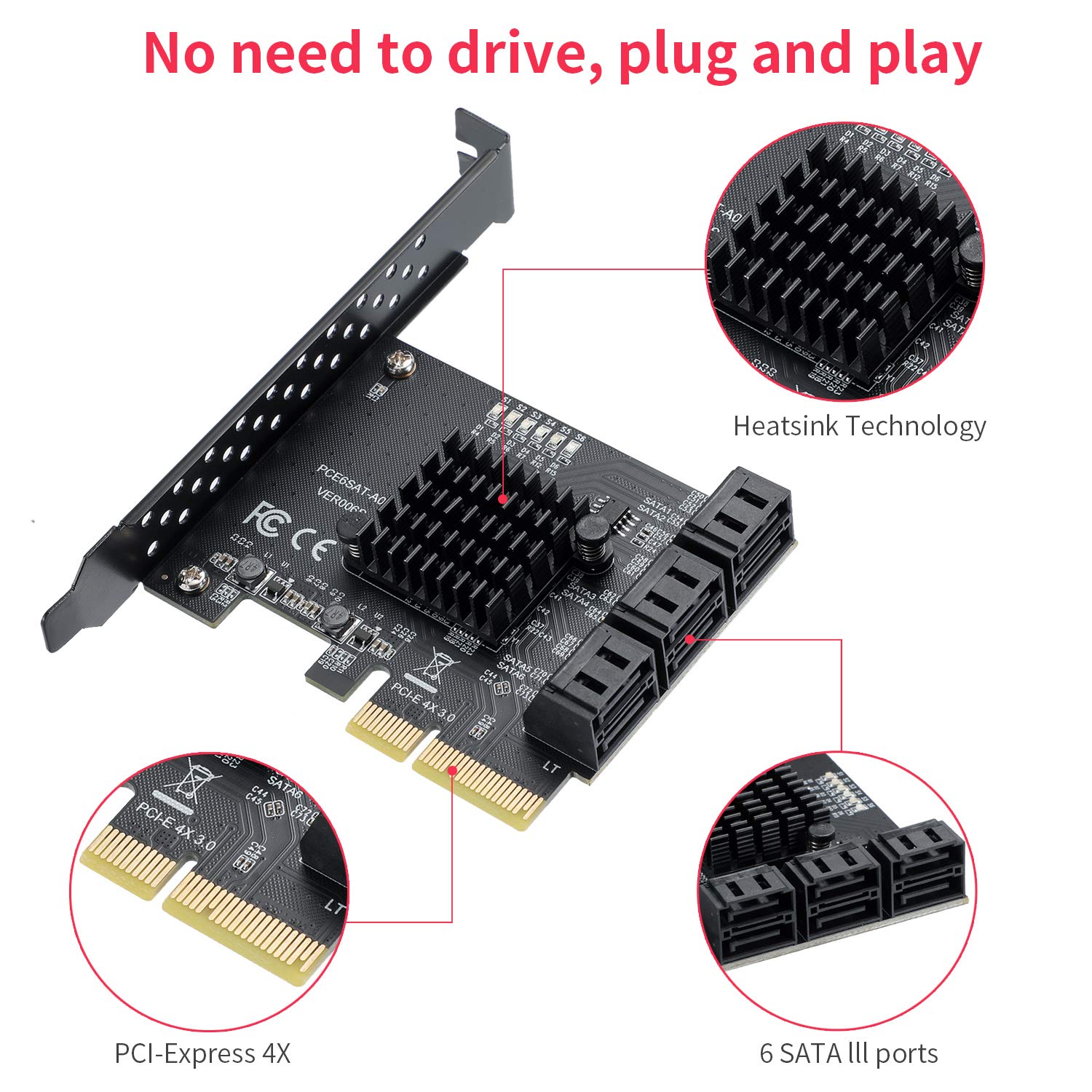 Esata Card PCI-E 4 Ports PCI-E X1 To SATA 3.0 Controller... Sata ...