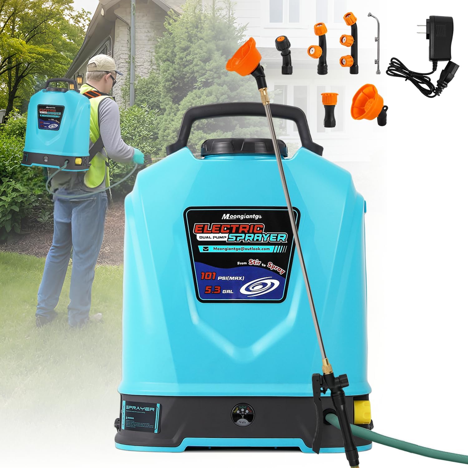 Amazon.com : Moongiantgo Battery Powered Backpack Sprayer 5.3GAL ...