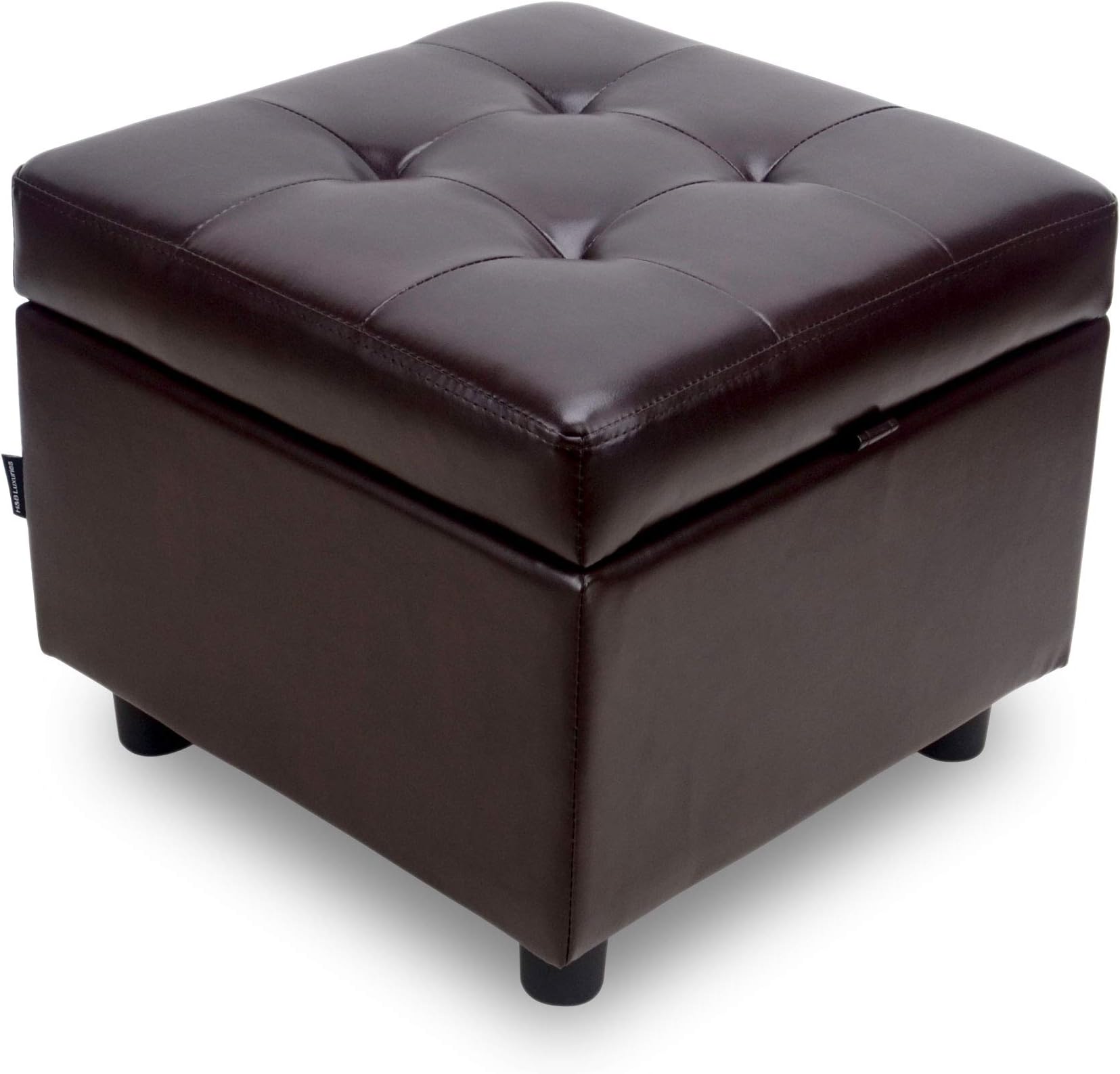 H&B Luxuries Tufted Leather Square Flip Top Storage Ottoman Cube Foot ...