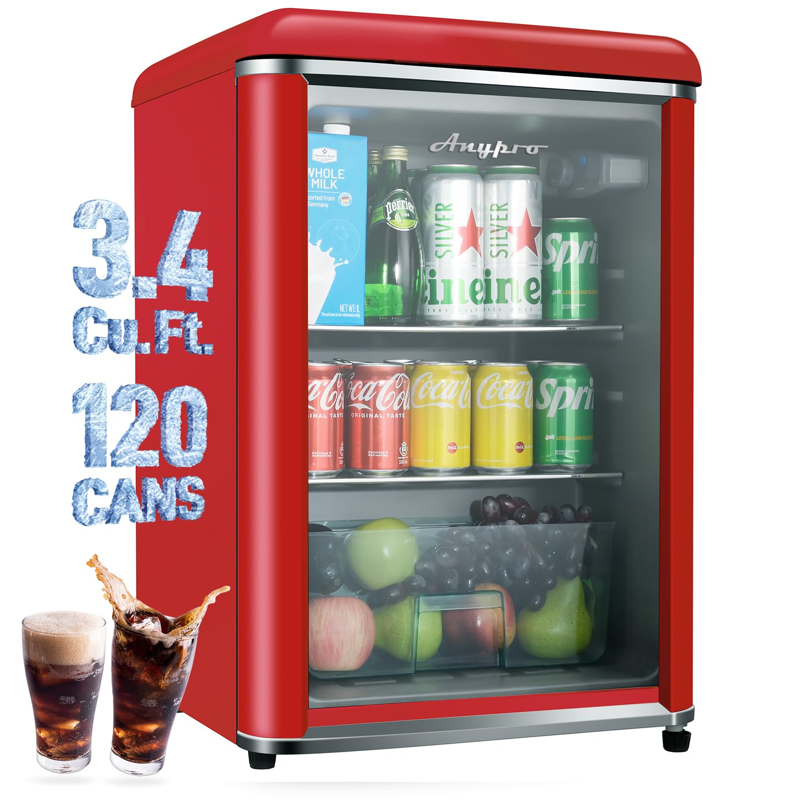 Amazon.com: Anypro Beverage Refrigerator Cooler, 3.4 Cu.Ft Retro Mini ...