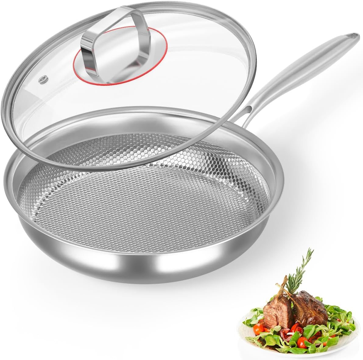 Abijan Stainless Steel Frying Pan 28 cm with Lid, 5 Layers Induction ...