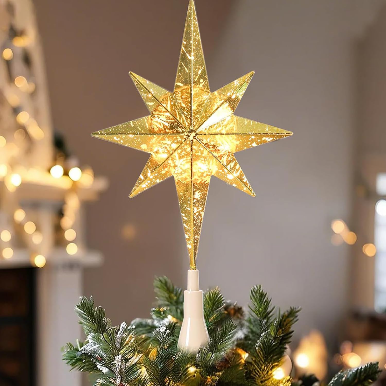 Yinns Christmas Star Tree Topper, Vintage Gold Star Tree Toppers with ...