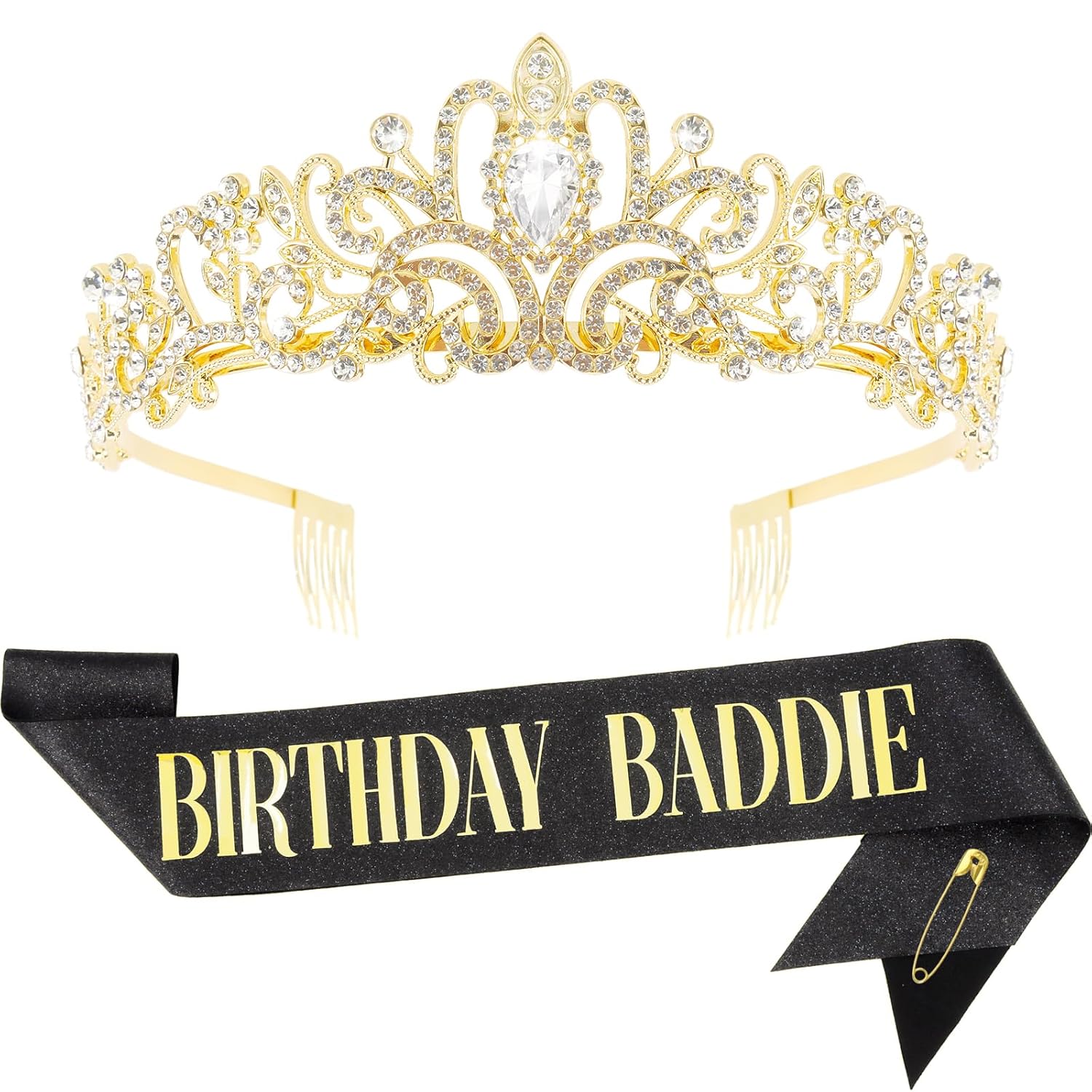 Amazon.com: FASOTY Birthday Baddie Sash and Crown Tiara - Black Glitter ...