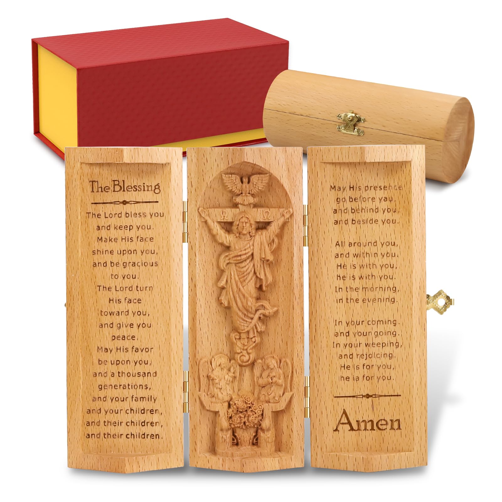 Amazon.com: TATOODAA Jesus Statue Openable Wooden Cylinder Sculpture of ...