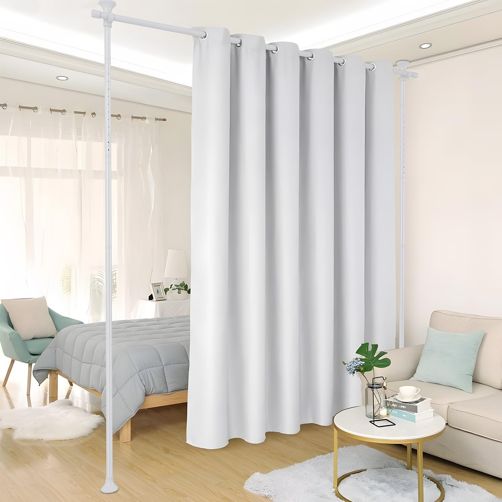 Room Divider, No Drilling Curtain Poles Wall Divider for Room ...