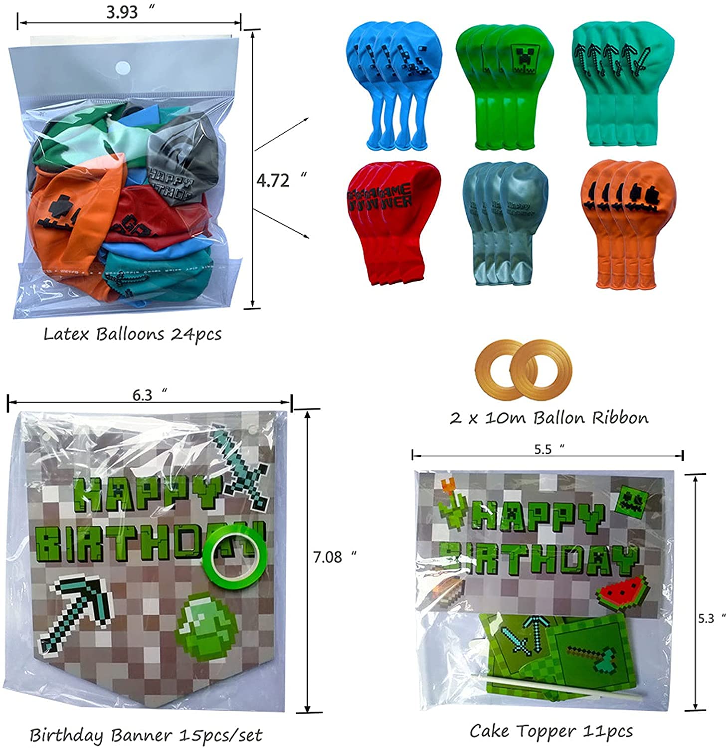 HomeKey Birthday Decorations,Pixel Miner Crafting Style Game Theme ...