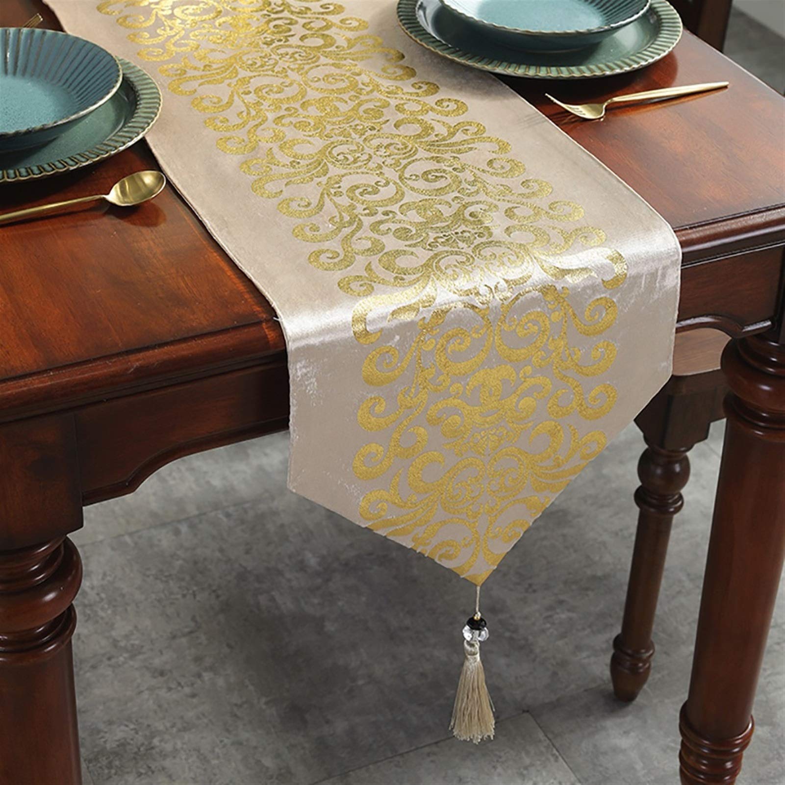 Elegant And Luxurious Damask Table Runner Christmas Embroidered Flowers ...