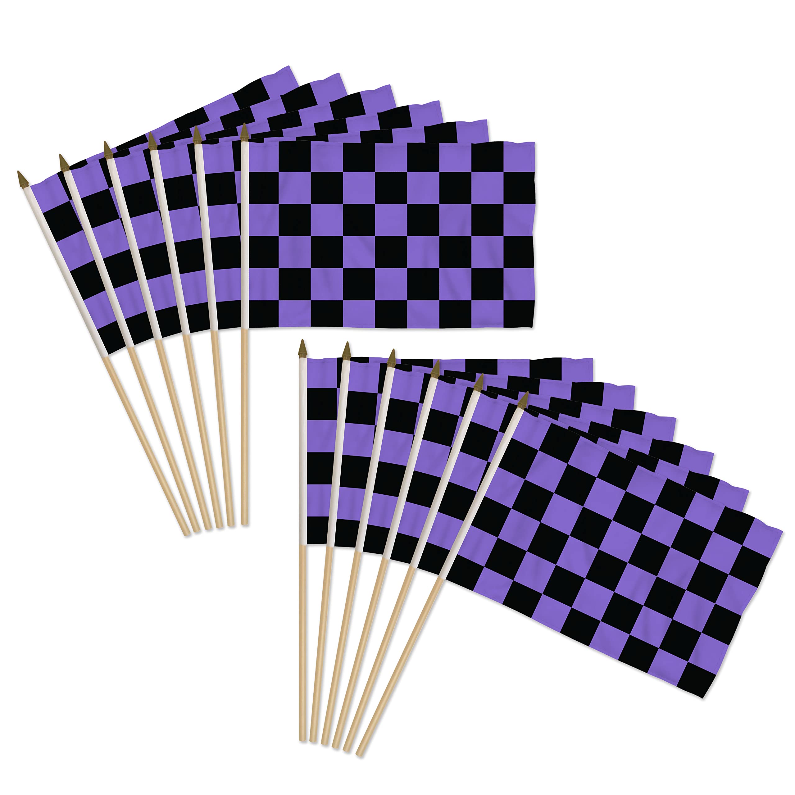 Amazon.com : Purple & Black Checkered 12x18in Stick Flag - 1 dozen pack ...