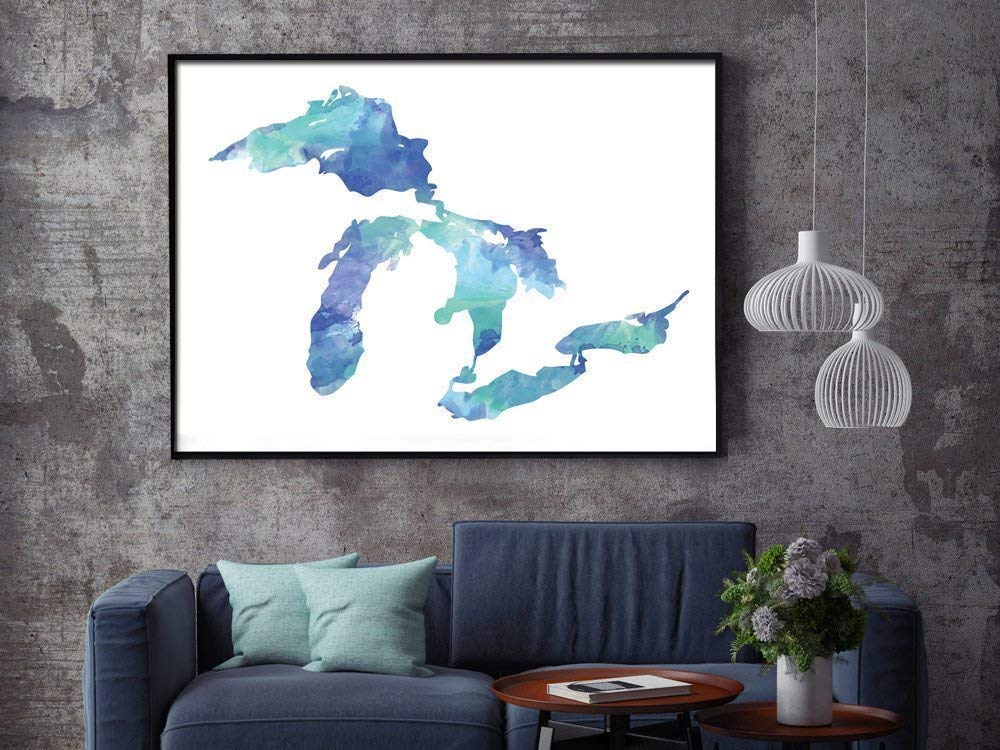 Amazon.com: Great Lakes Watercolor Map, Great Lakes Map, Watercolor Map ...