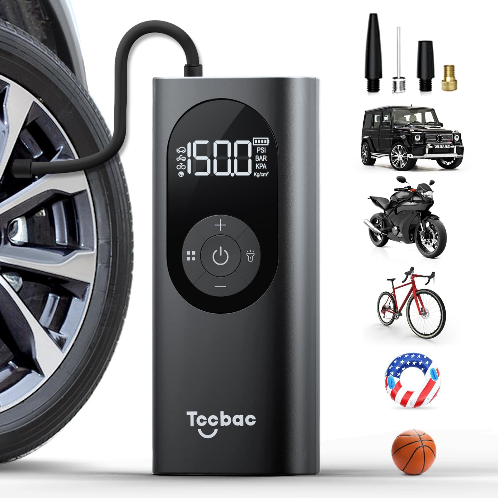 Tyre Inflator Portable Air Compressor, 150PSI Cordless Air Pump for Car ...