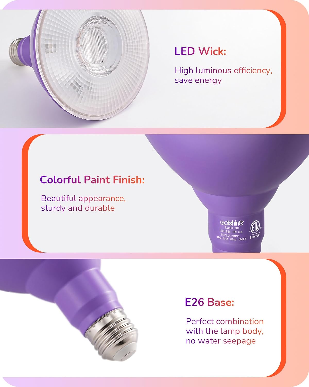EDISHINE PAR38 Bombilla de luz de inundación rosa, bombilla LED ...