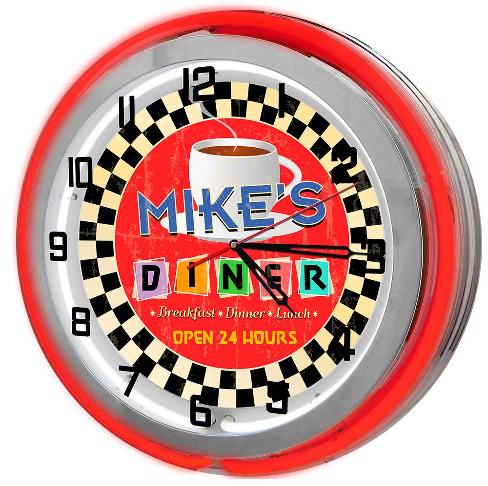 Amazon.com: Retro Diner Sign Personalized 18" Red Double Neon Clock ...