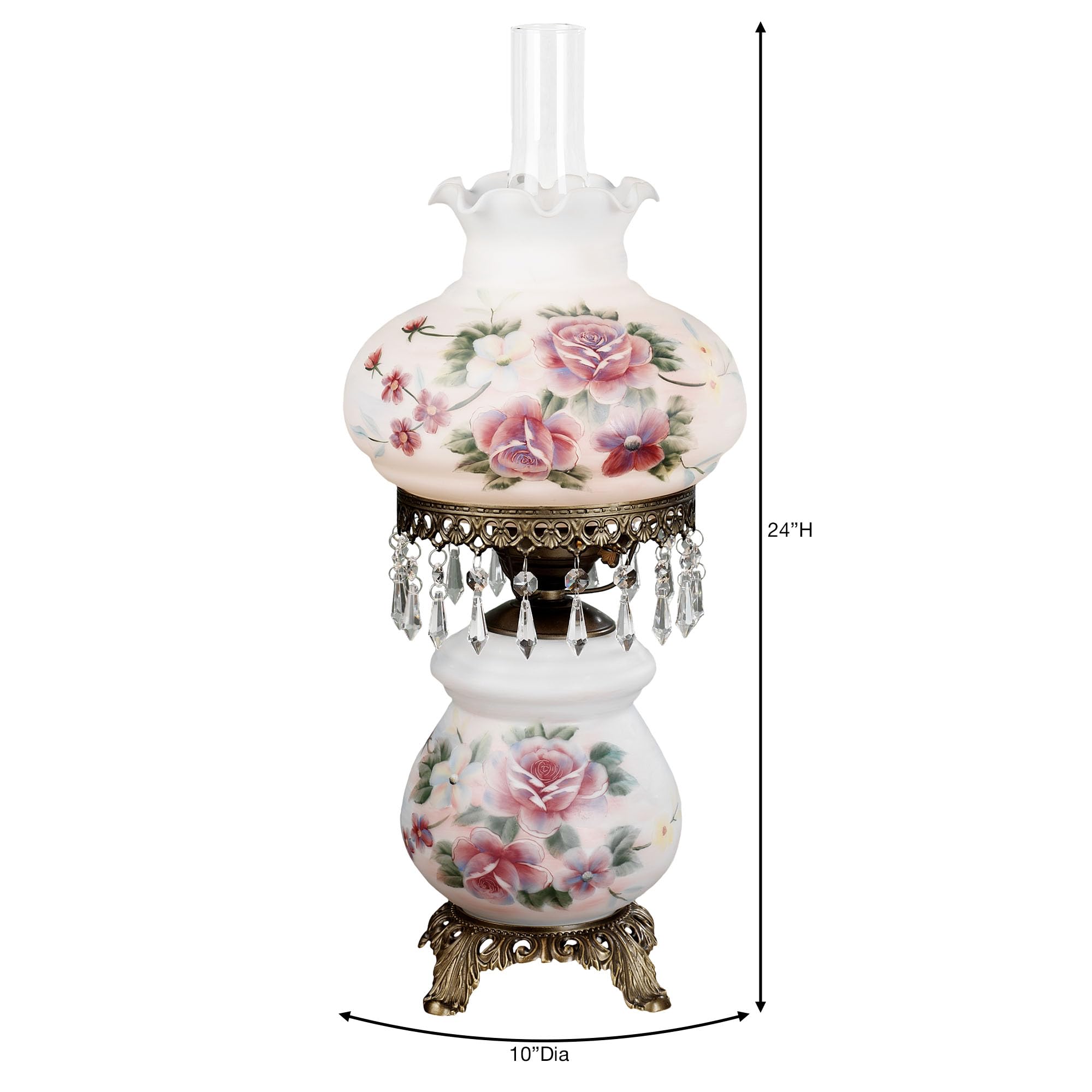 Rose Hurricane Table Lamps Vintage GWTW Style Milk Glass Table Lamp