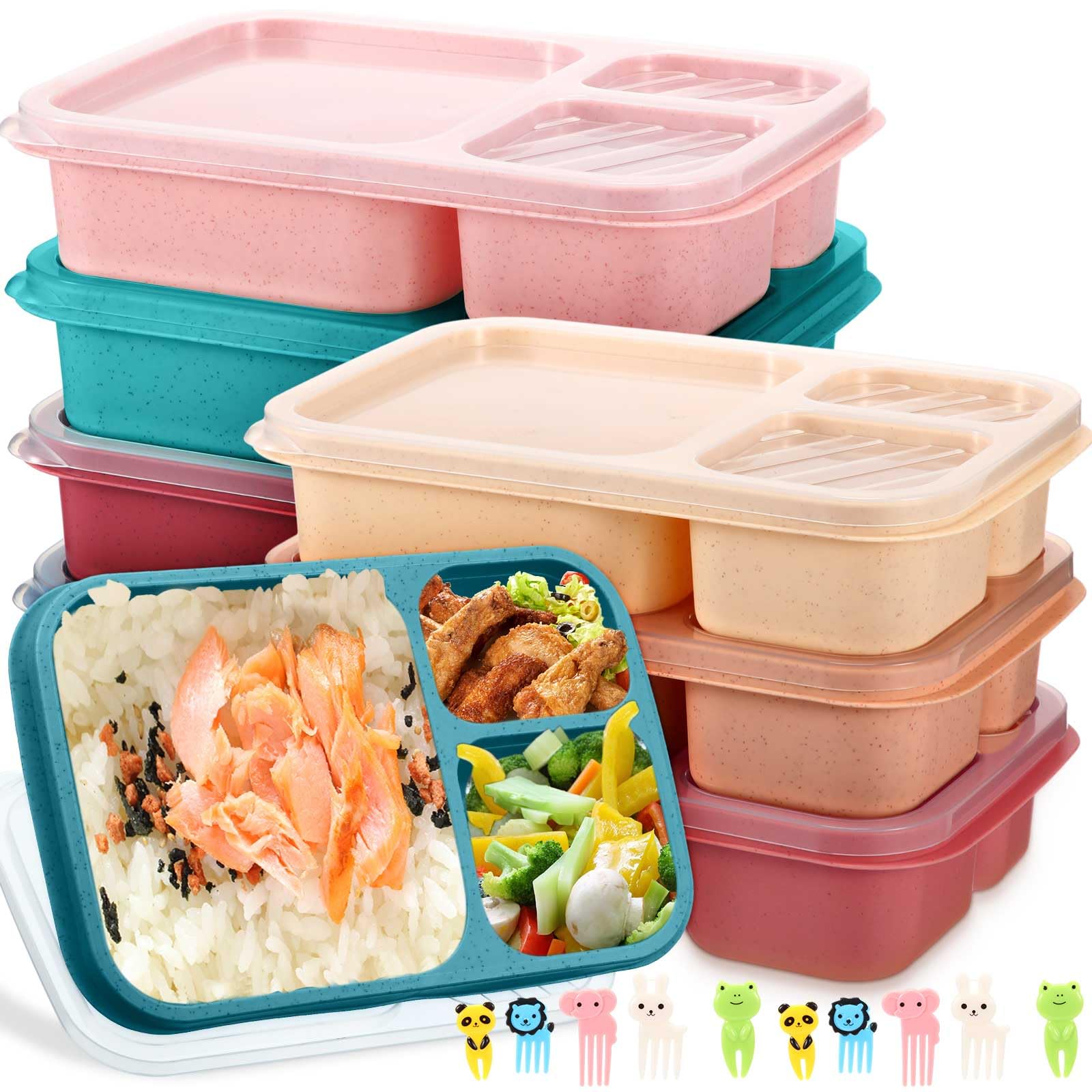 Amazon.com: FoldTier 8 Pack 3 Compartment Bento Lunch Box with Lids and ...