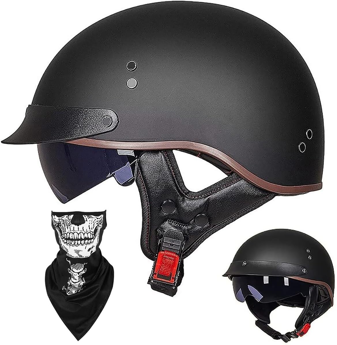 Half Helmet Open-Face Helmet Brain - Cap Cruiser Chopper Scooter Pilot ...