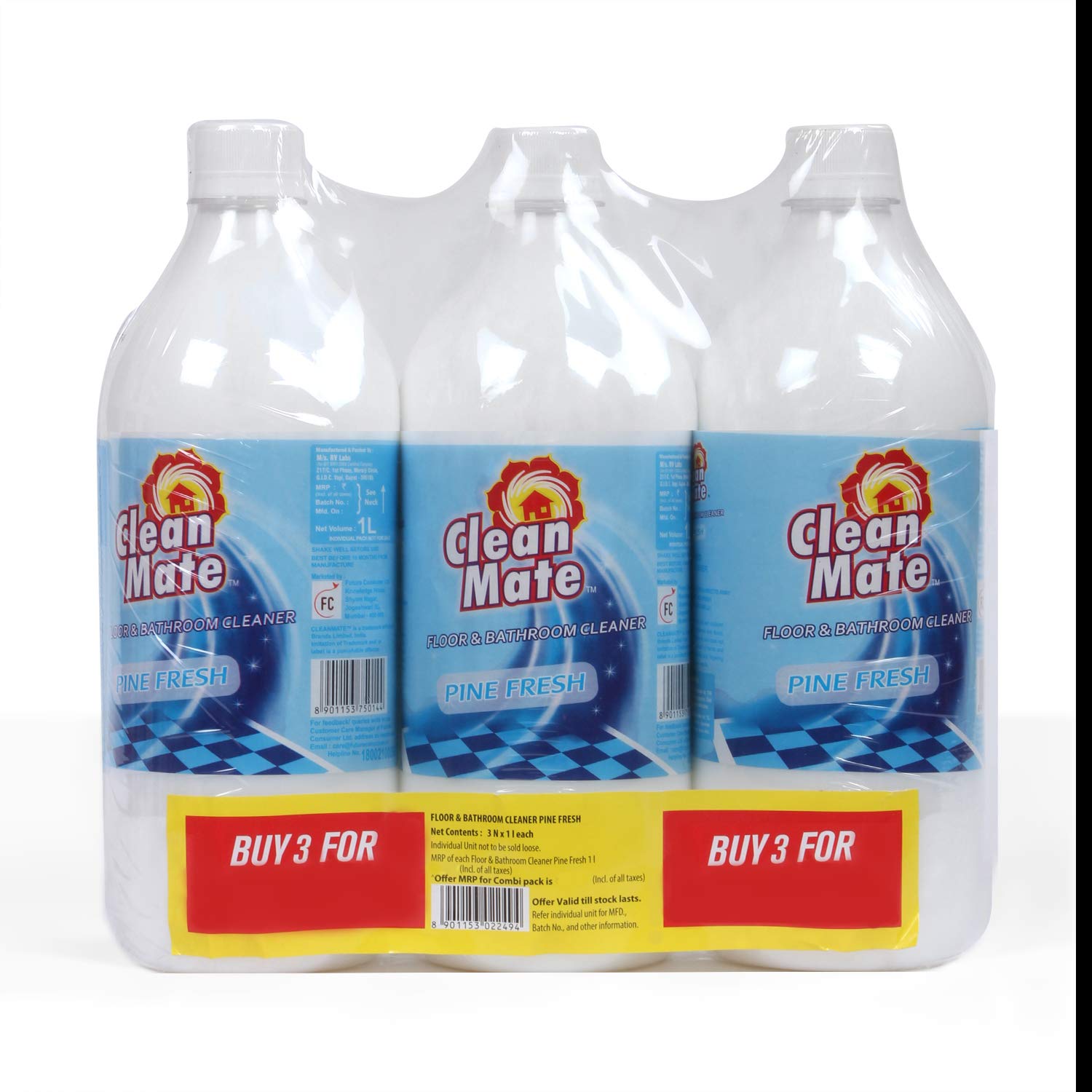 CleanMate Floor & Bathroom Cleaner - 1 Litre (Pine Fresh, Pack of 3 ...