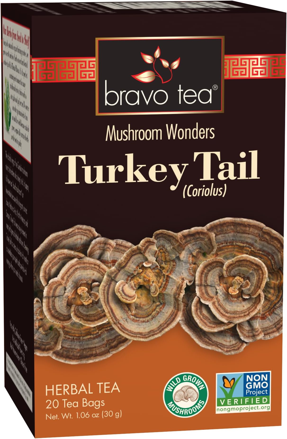 Amazon.com : Bravo Tea Turkey Tail Mushroom Herbal Tea, Caffeine Free ...