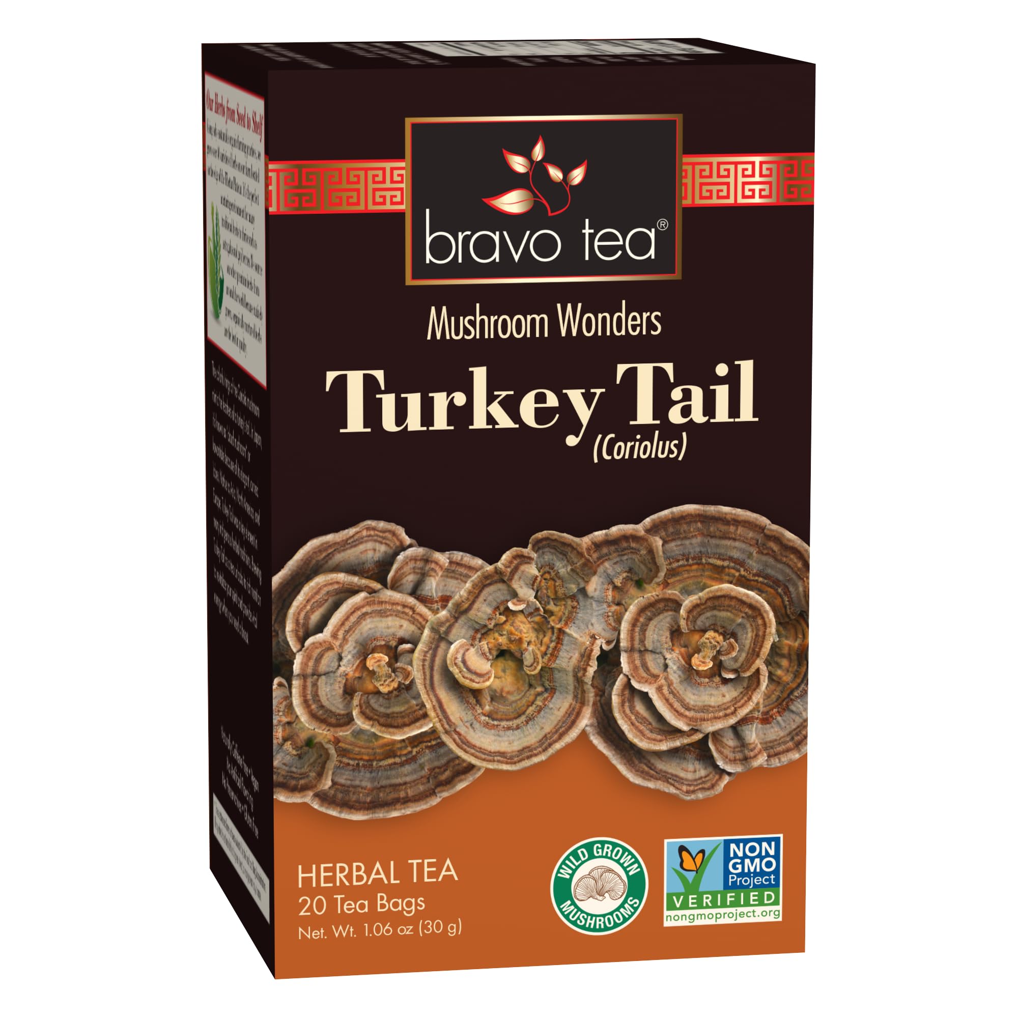 Amazon.com: Bravo Tea Turkey Tail Mushroom Herbal Tea, Caffeine Free 20 ...