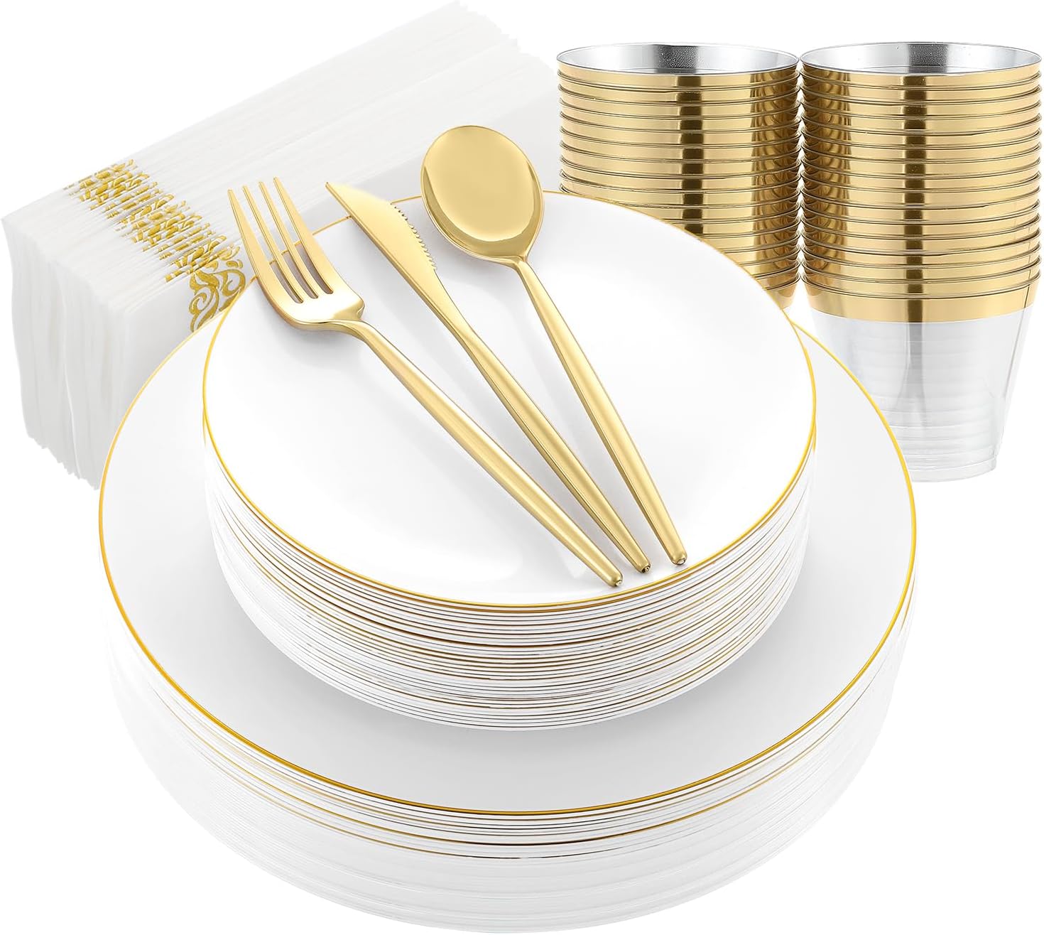 Amazon.com: MirthMood 210Pcs Gold Dinnerware Sets, Gold Plastic Party ...