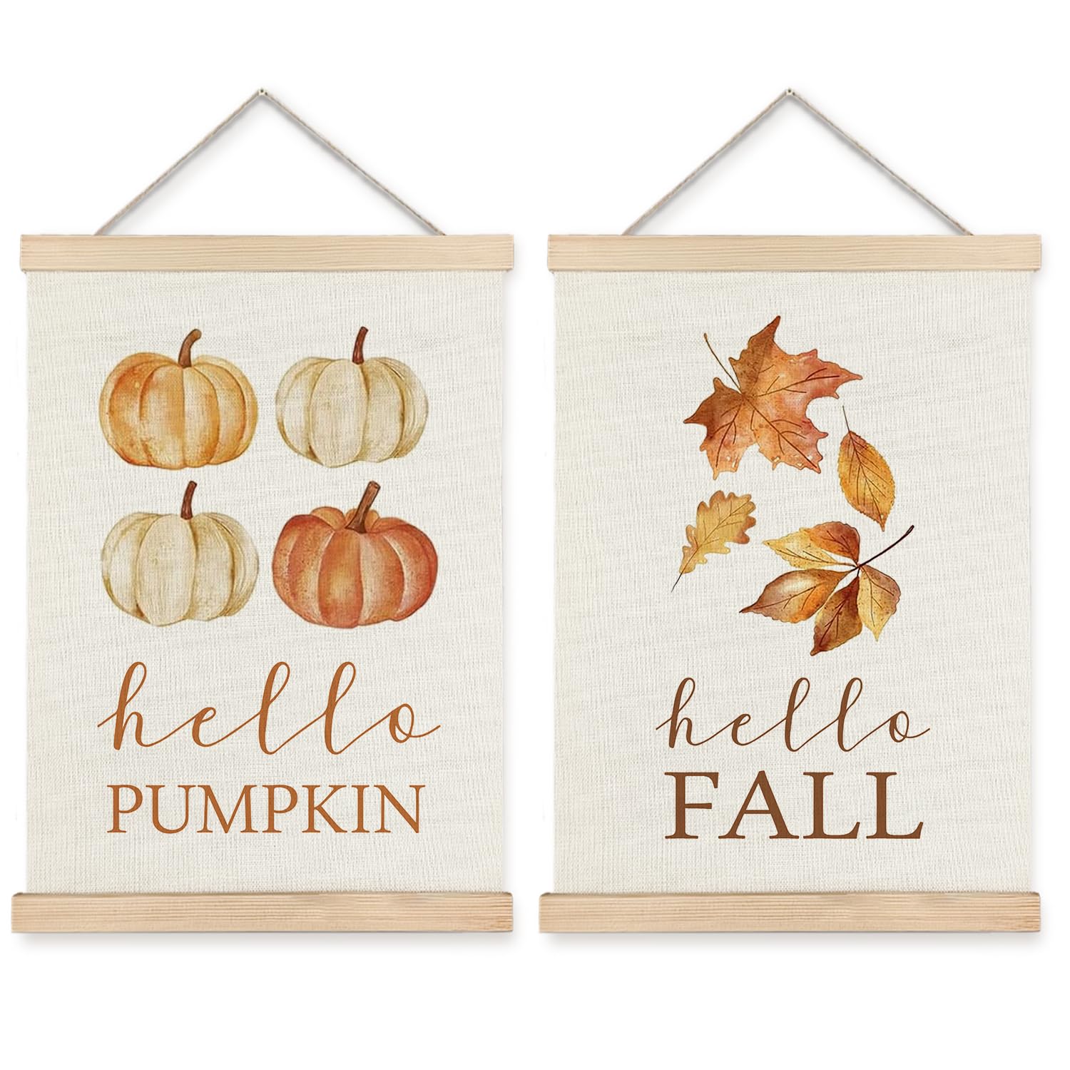 Amazon.com: Supwhd Hello Pumpkin Fall Leaf Wall Art with Wooden Poster ...