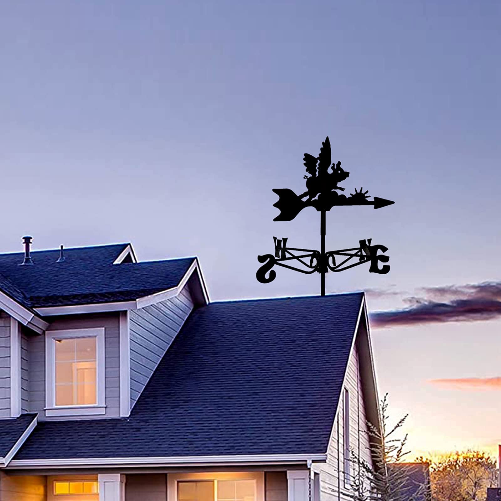 Weathervane Roof Mount Flying Pig Weather Vane - Stainless Steel Wind ...