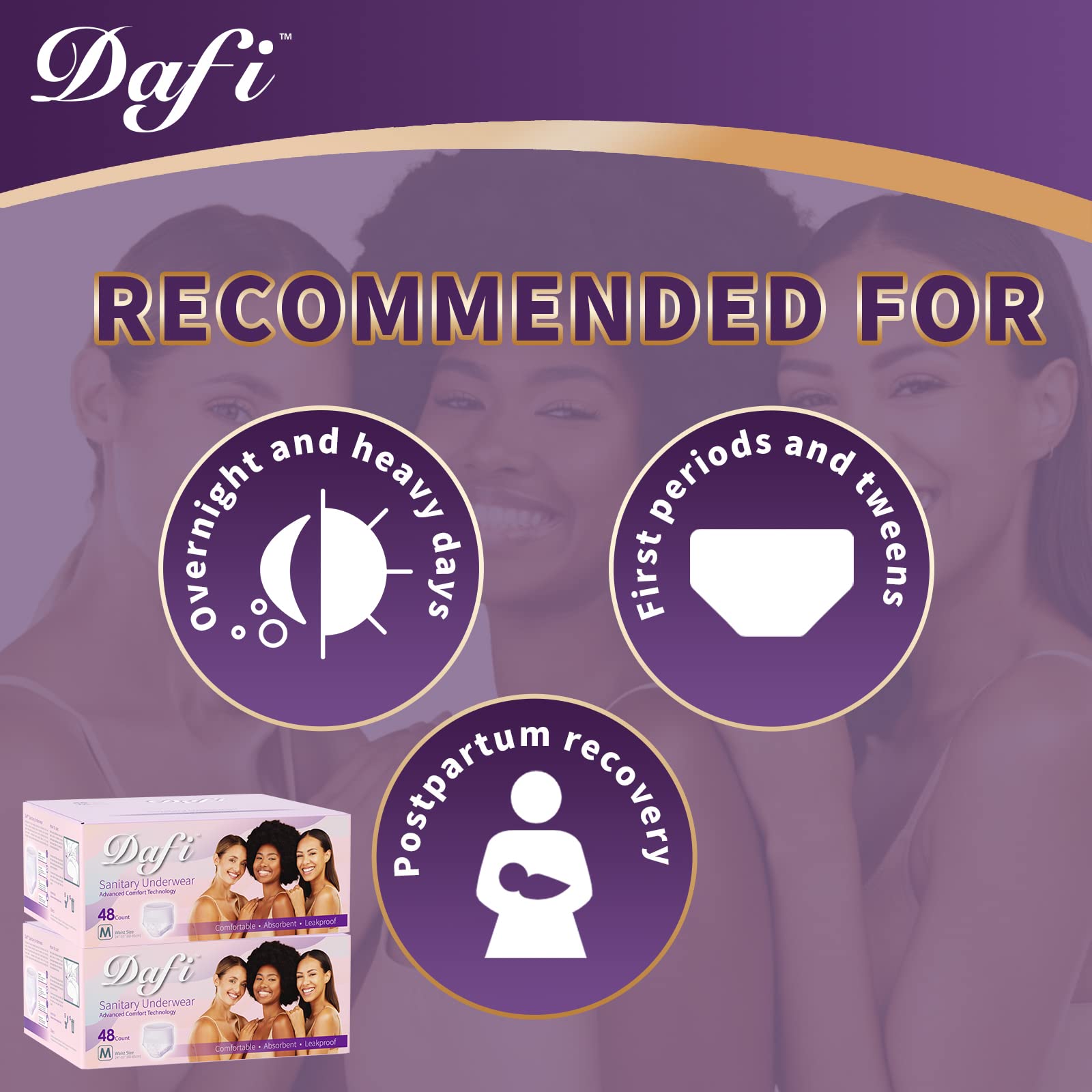 DAFI Menstrual Period & Postpartum Incontinence Underwear for Women, 48 Count/Medium Overnight ...