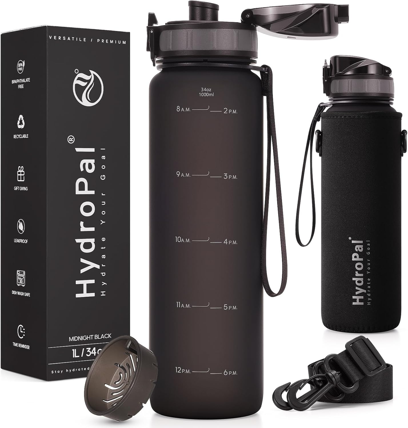 HydroPal 1L Sports Water Bottle, Slim Plastic Drink Bottle with Filter ...
