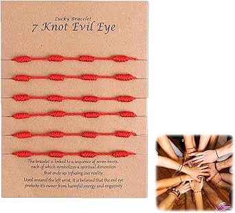 6 Pack 7 Knot Red String Bracelets, Adjustable Kabbalah Protection ...