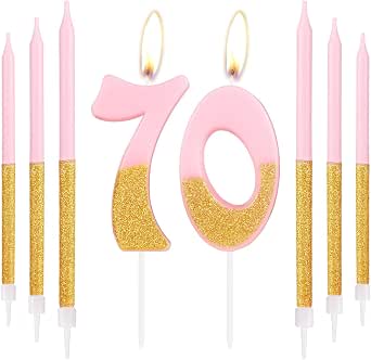 Amazon.com: iNINGER Pink Gold Birthday Candles,Pink Glitter Number 70 ...