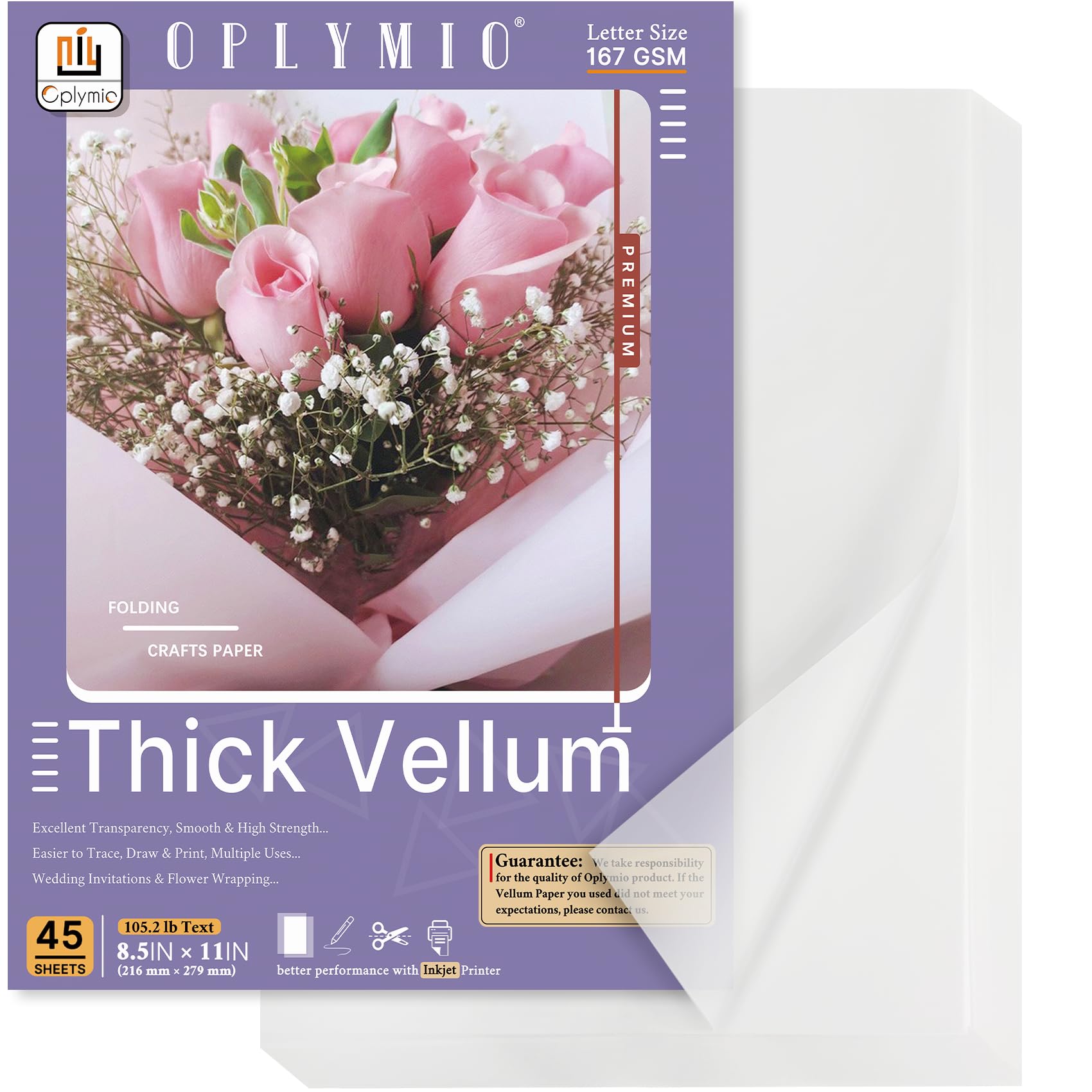 Thick Translucent Vellum Paper, Oplymio 45 Sheets 167GSM Printable ...